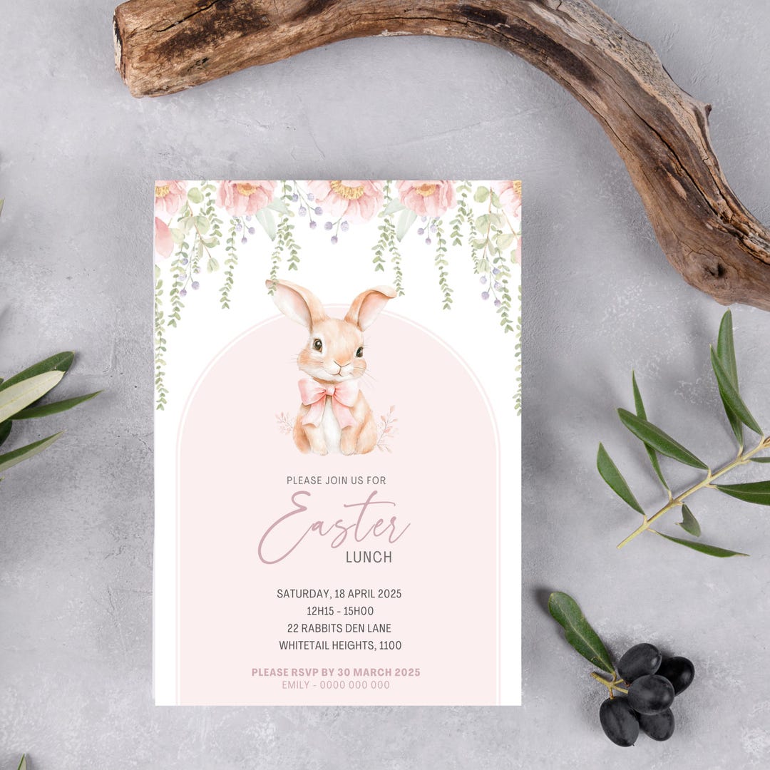 Printable Easter Lunch Invitation, Watercolor Easter Bunny Brunch ...