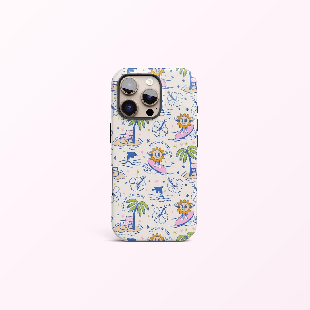 Retro Sun Surfboard Phone Case, Tough Protective Cover, Vintage Beach ...