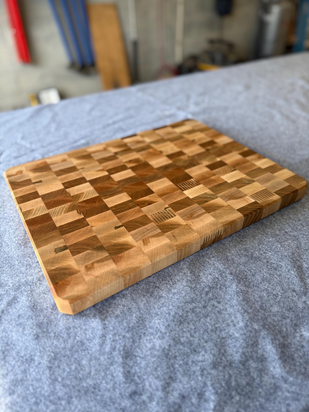 13" X 16" Checkered End Grain Cutting Board - Maple, Chopping Block ...
