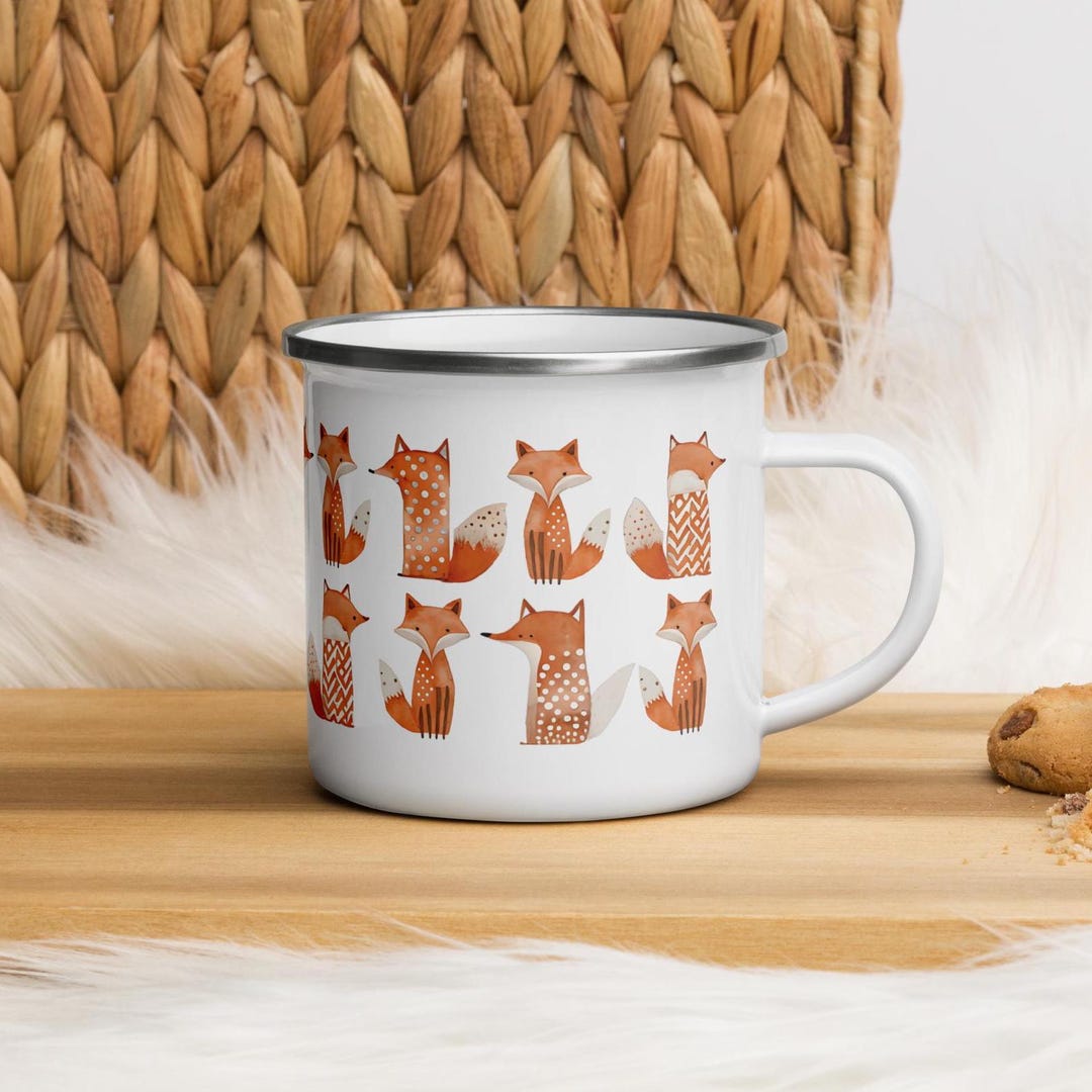 Fox Pattern Enamel Mug, Woodland Creature Design - Etsy
