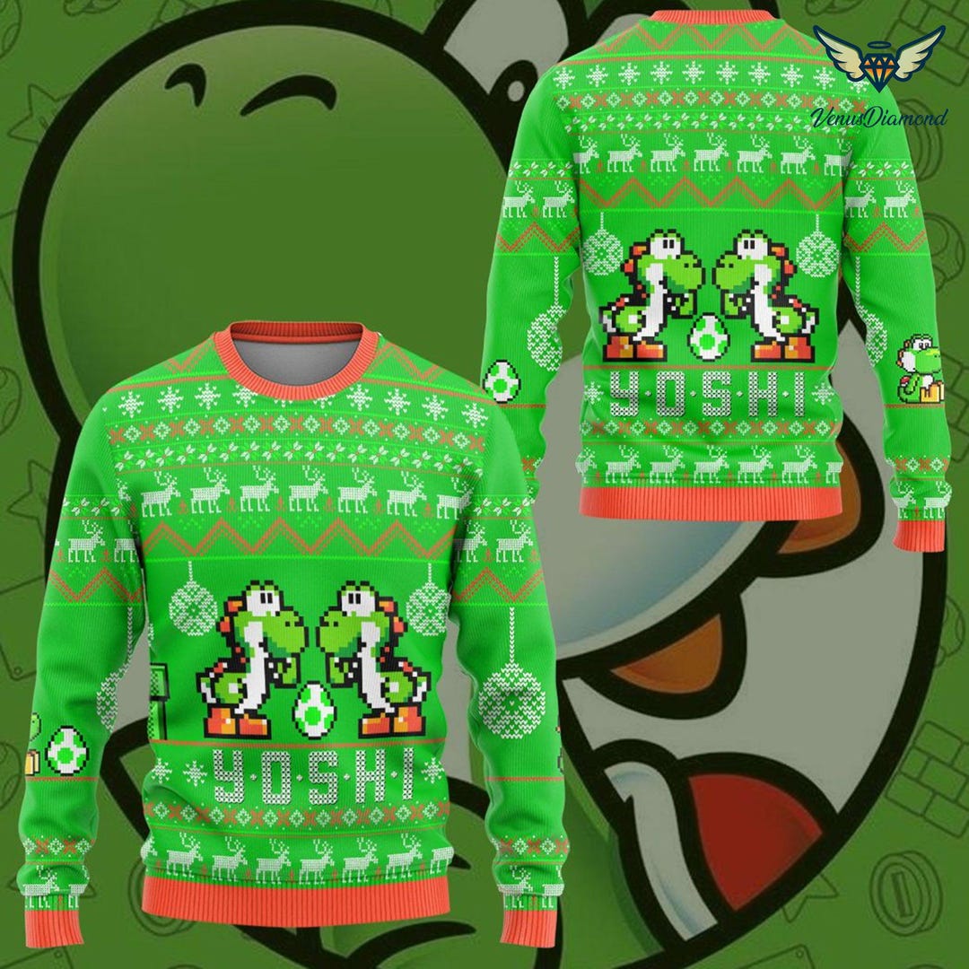 Super Mario Yoshi Ugly Sweater, Bowser Mario Bros Xmas Sweatshirt ...