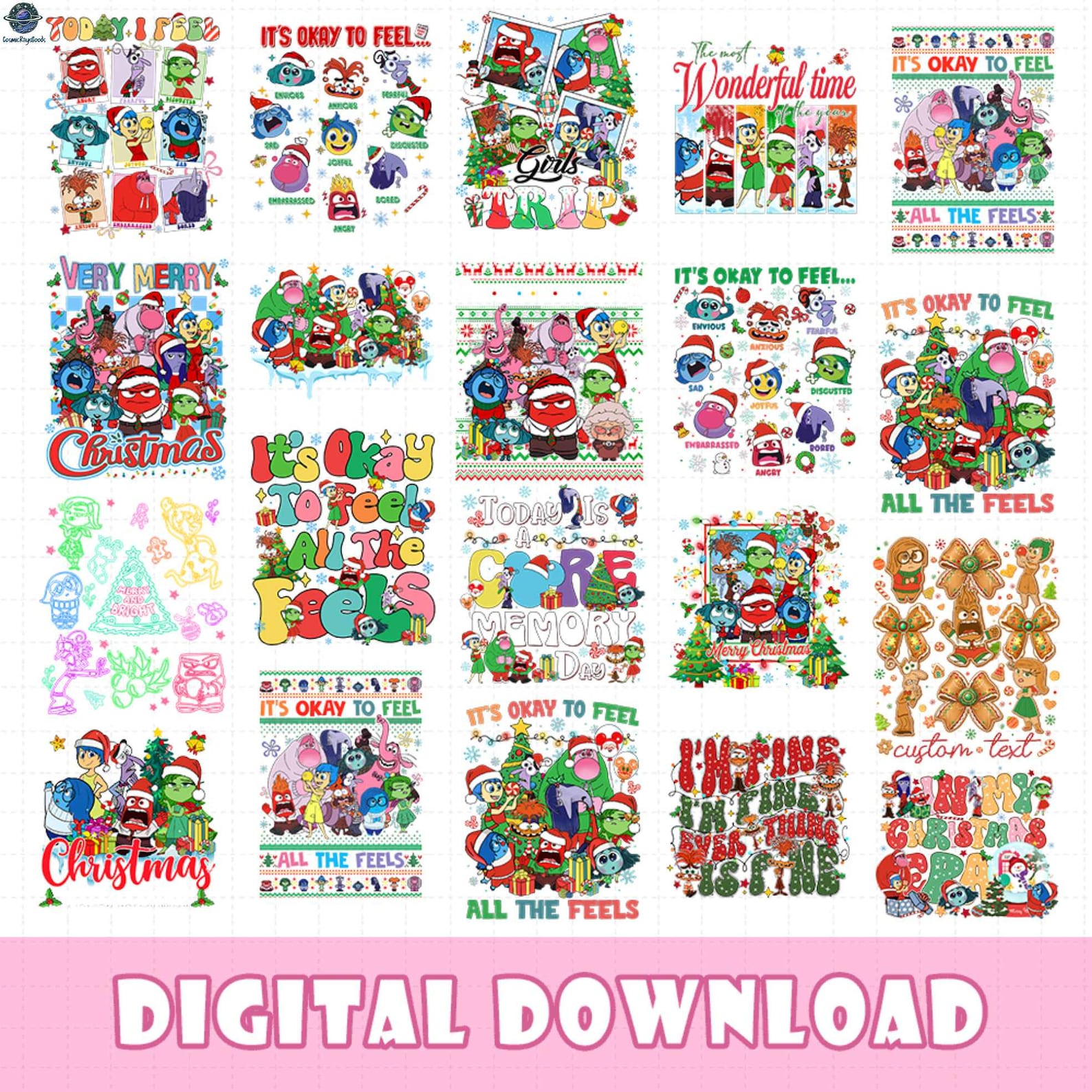 Inside Out Christmas PNG Bundle, Christmas Cartoon Emotions Png ...