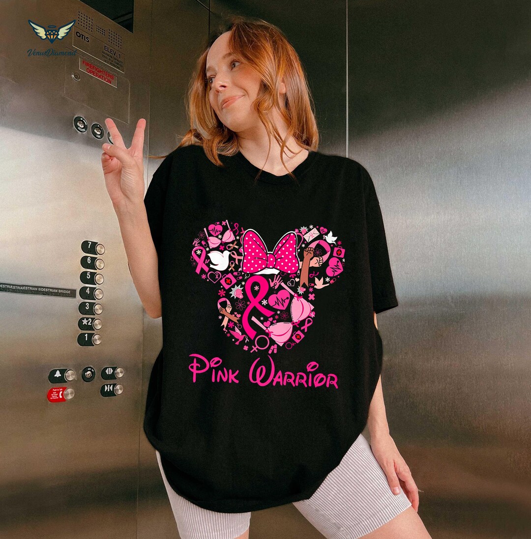 Minnie Mouse Pink Warrior Breast Cancer Shirt, Breast Cancer Awareness ...