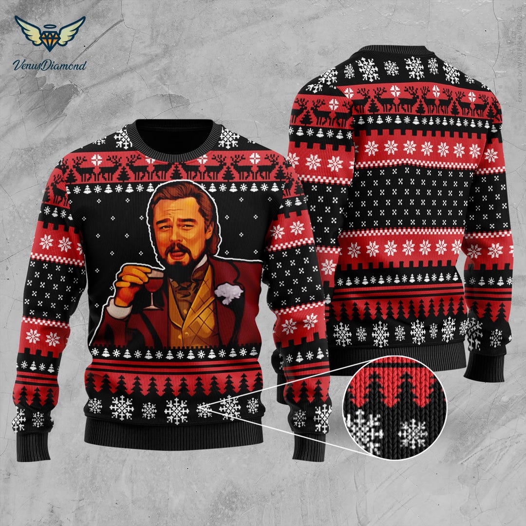Leo Meme Ugly Xmas Sweater Leo-nardo Dica-prio Laughing Meme Sweater ...