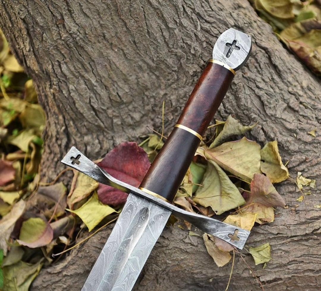 Real Medieval Viking Damascus Steel Handmade Sword With Leather ...
