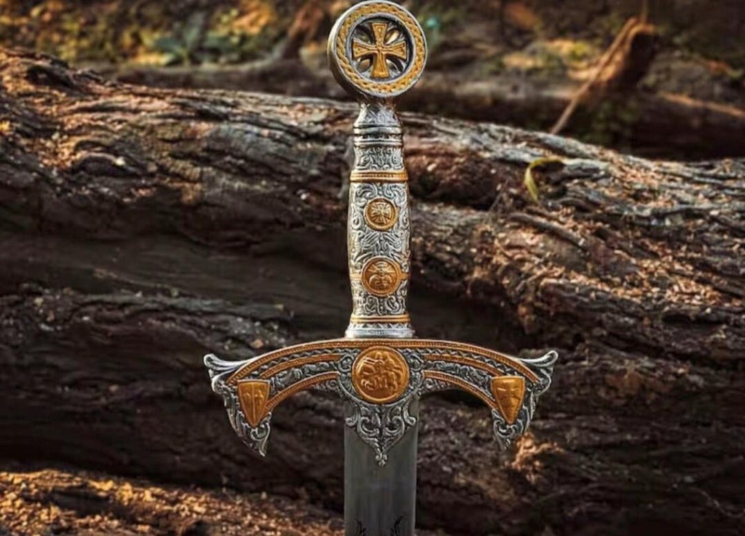 Handmade Templar Knights Sacred Holy Sword, Medieval Sword With Leather ...