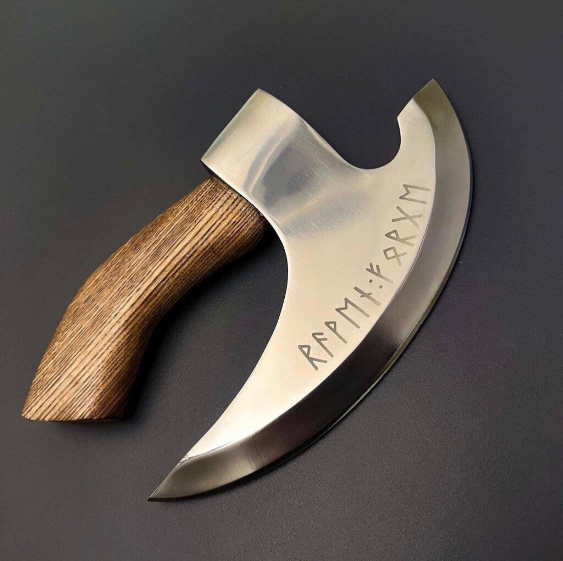 Hand Forged Carbon Steel Viking Axe, Rose Wood Shaft, Bearded Camping ...