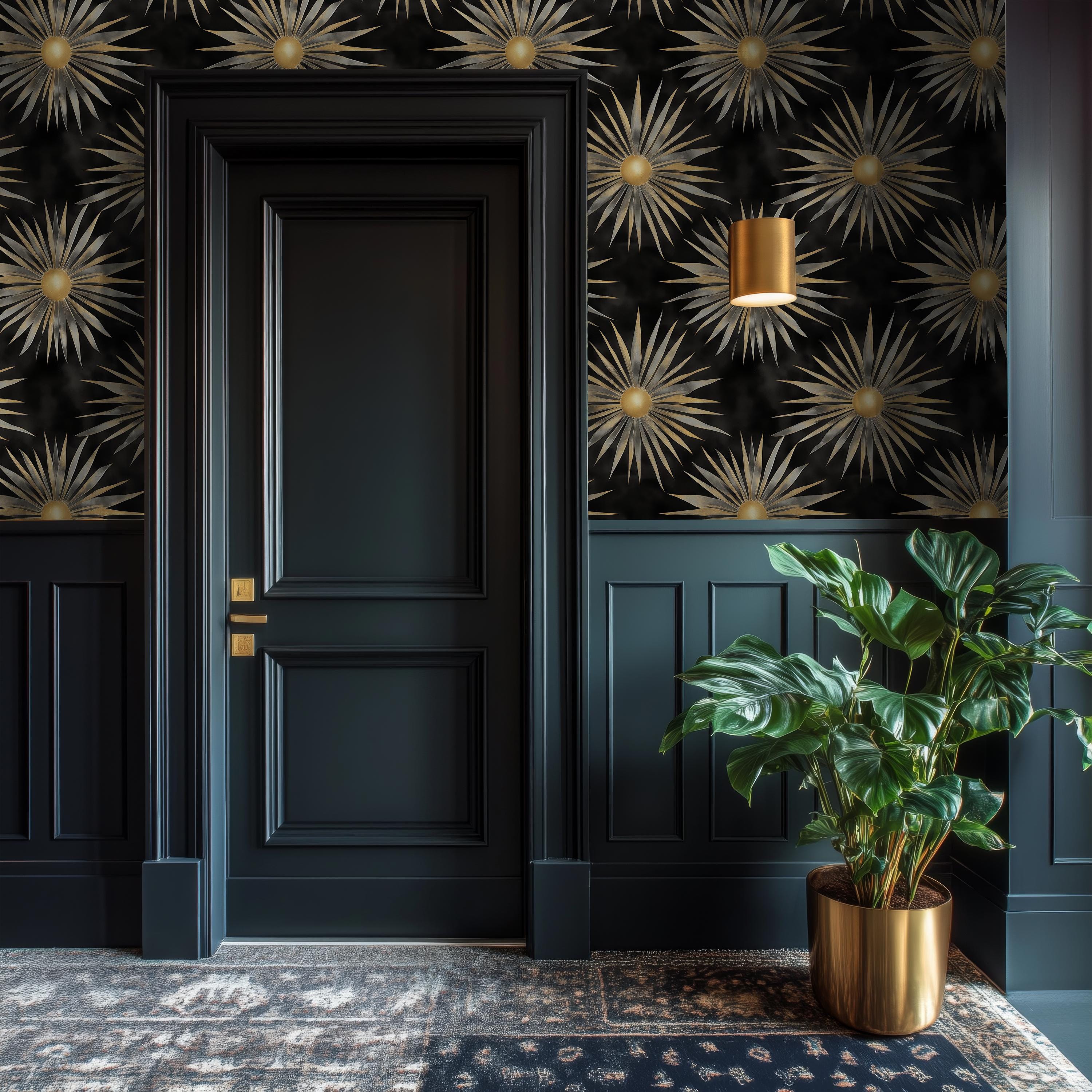 Black & Gold Starburst Wallpaper: Art Deco Sunburst Wall Mural - Etsy