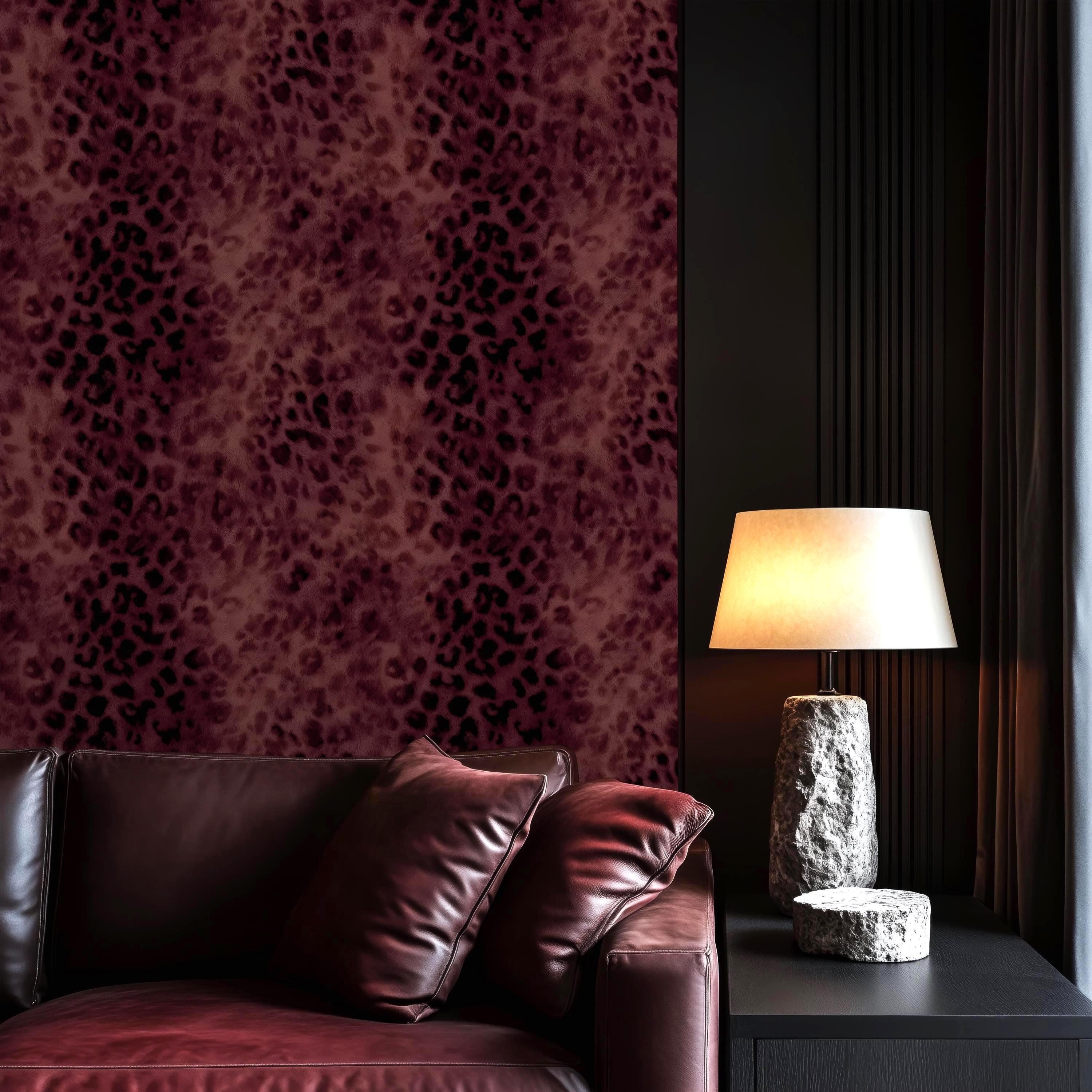 Burgundy Leopard Print Wallpaper: Luxe Glam Peel & Stick - Etsy