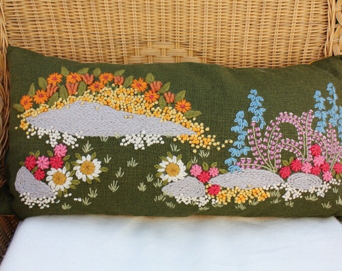 1960's/70's Embroidered Pillow Crewel Handwork Home - Etsy