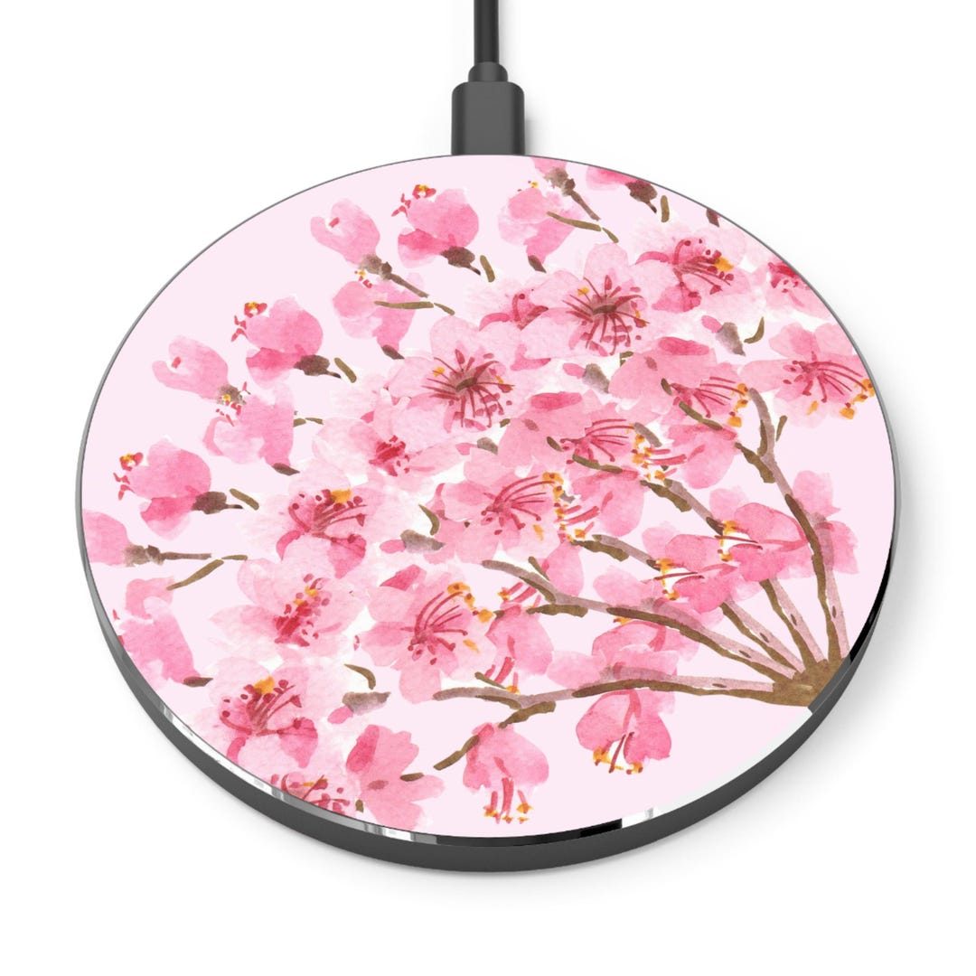 Cherry Blossom Wireless Charger - Floral Design, Qi Compatible, Fast ...