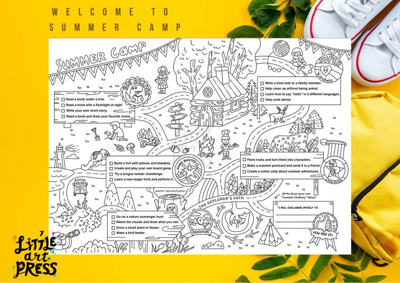 Summer Camp Coloring Poster - Printable Coloring for Kids & Adults /art ...