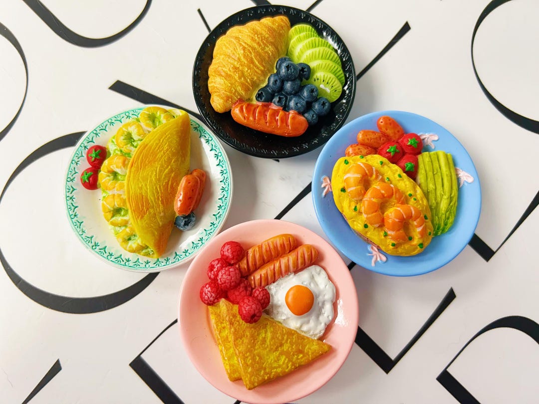 Handmade Realistic Breakfast Plate Fridge Magnets – 4 Lifelike ...