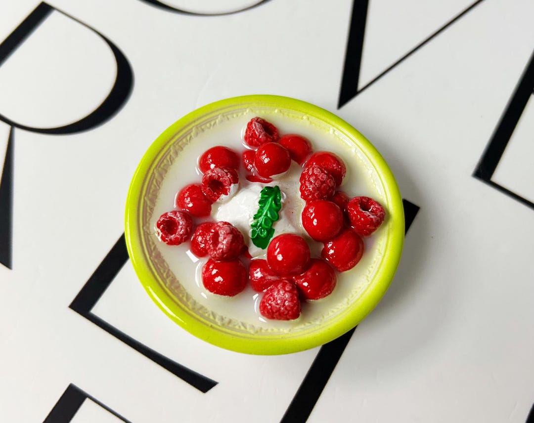 Miniature Berry Yogurt Bowl Fridge Magnet, Realistic Handmade Dessert ...