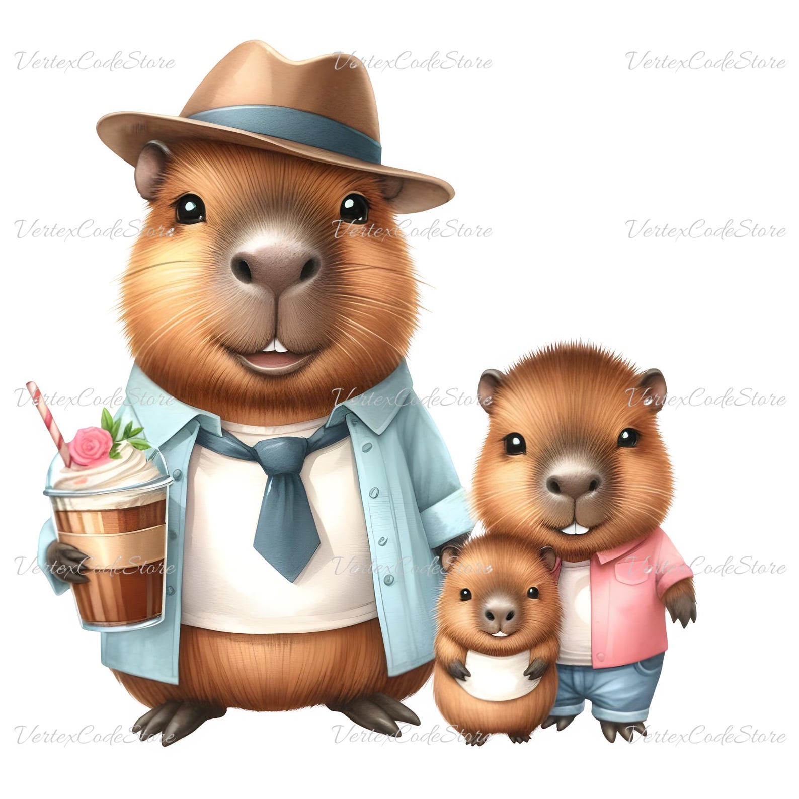 Father's Day Capybara 10 PNG Clipart Bundle, Transparent Watercolor ...