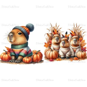 Capybara Thanksgiving Clipart Bundle Watercolor Animal Autumn PNG Cute ...