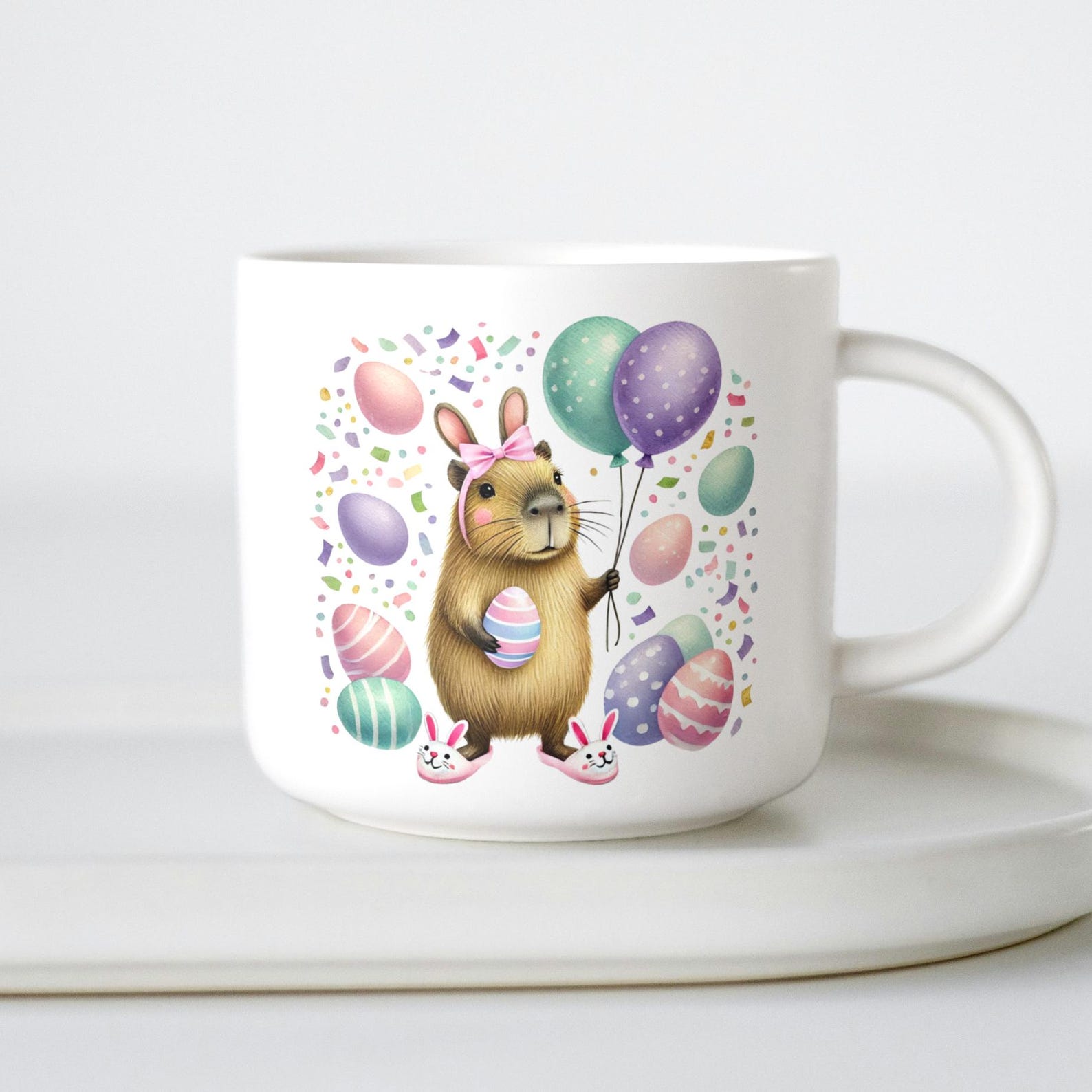 Funny Easter Capybara Watercolor Clipart, Kawaii Capybara With Bunny ...