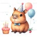 Watercolor Baby Capybara Birthday Clipart Cute Pastel Animal With Party ...