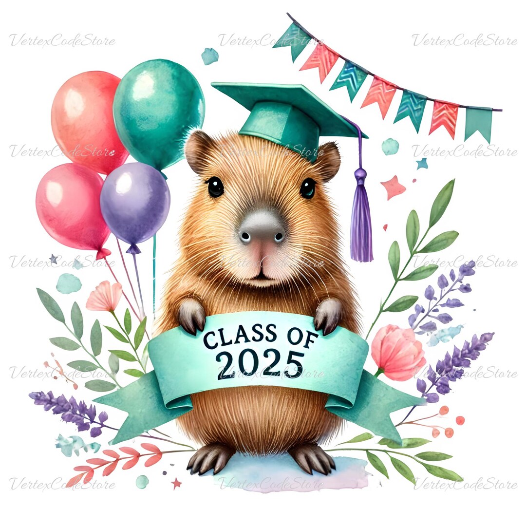 Transparent Cute Graduation Capybara PNG Capybara Watercolor Capybara ...