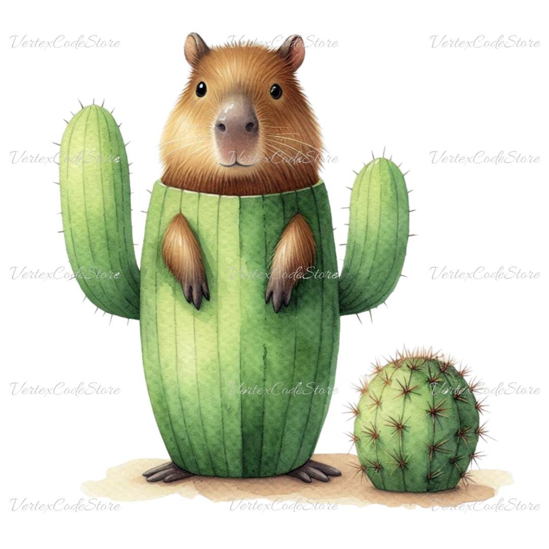 Watercolor Cute Capybara Cactus Clipart Funny Animal Plant PNG ...