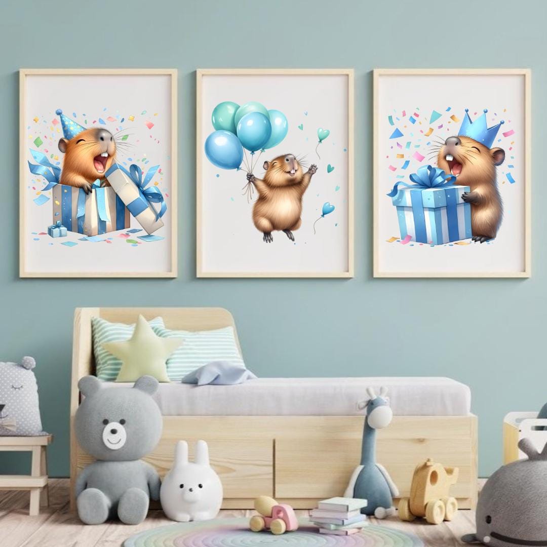 Boy Capybara Birthday Clipart Watercolor Capybara PNG Bundle Cute ...