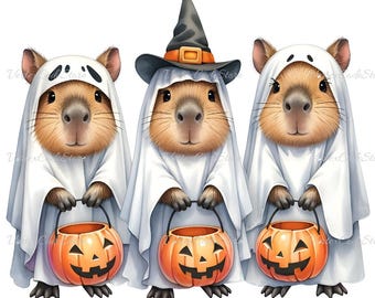 Capybara Halloween Clipart Bundle: Kawaii Spooky PNG Illustrations ...