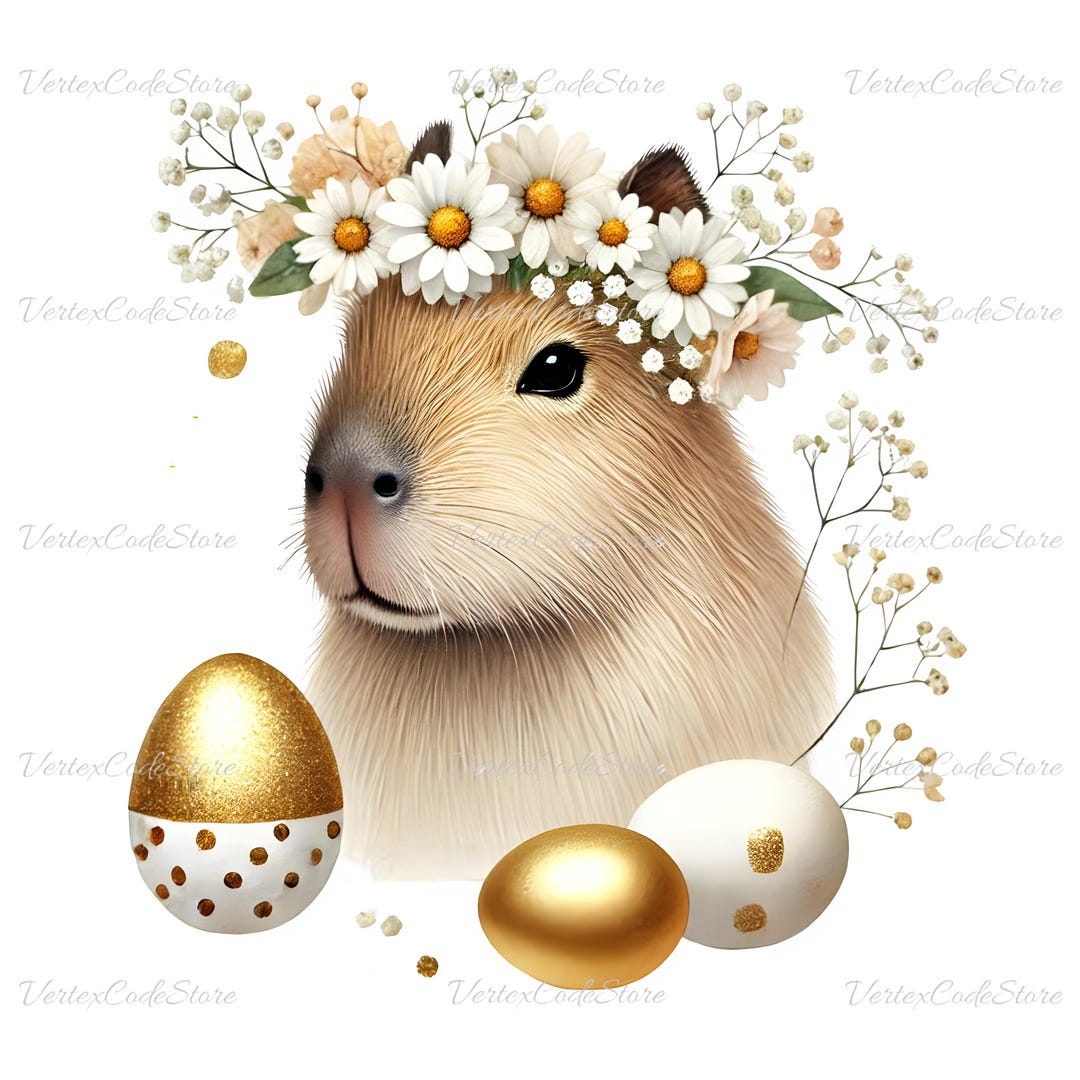 Transparent Cute Easter Capybara PNG Capybara With Flowers Watercolor ...