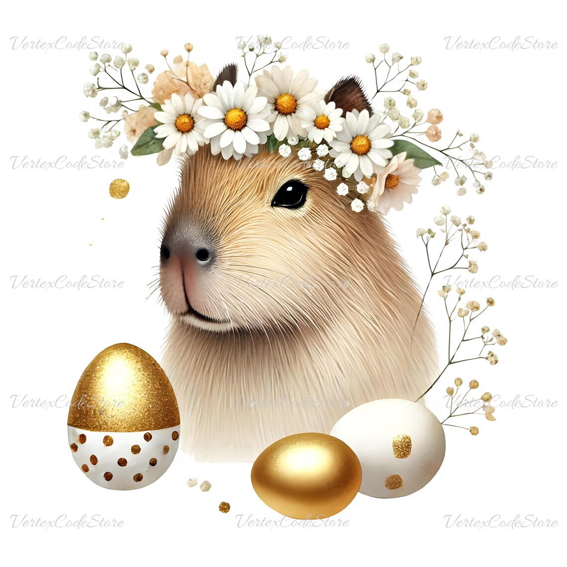 Transparent Cute Easter Capybara PNG Capybara With Flowers Watercolor ...