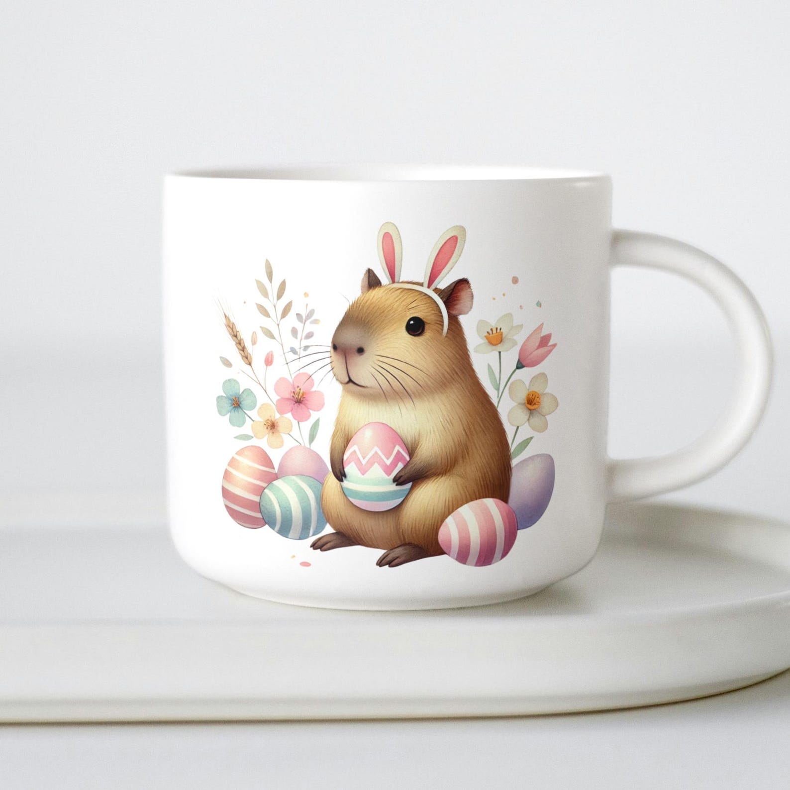 Kawaii Capybara Easter Clipart, Watercolor Capybara With Bunny Ears PNG ...