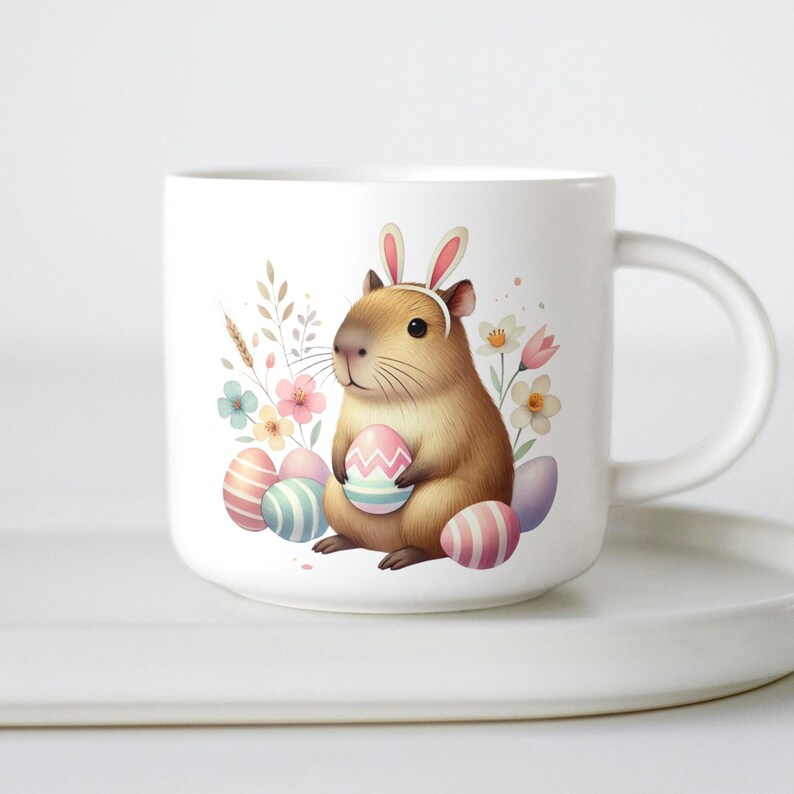 Kawaii Capybara Easter Clipart, Watercolor Capybara With Bunny Ears PNG ...