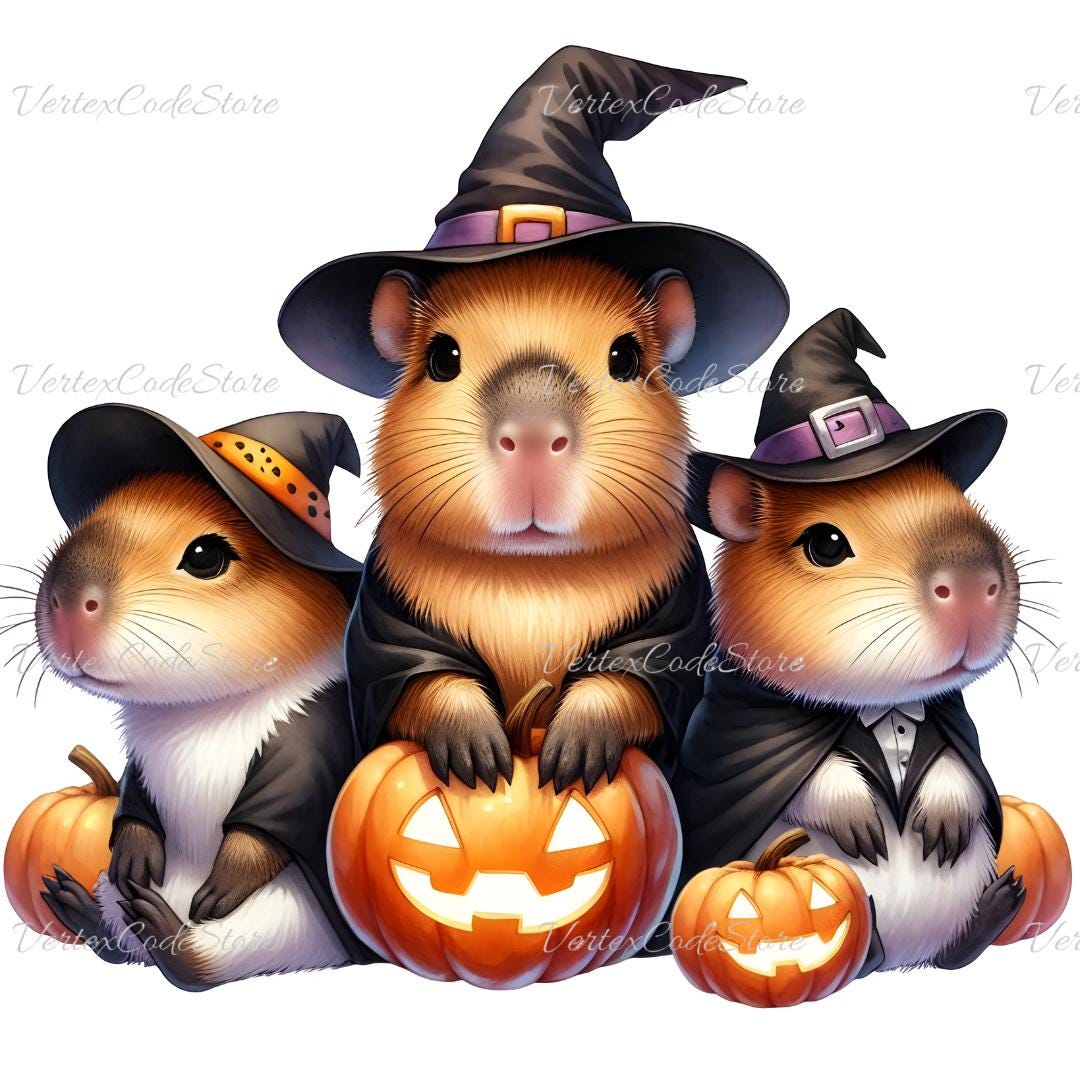 Capybara Witch Halloween Clipart Watercolor Animal Wizard PNG ...