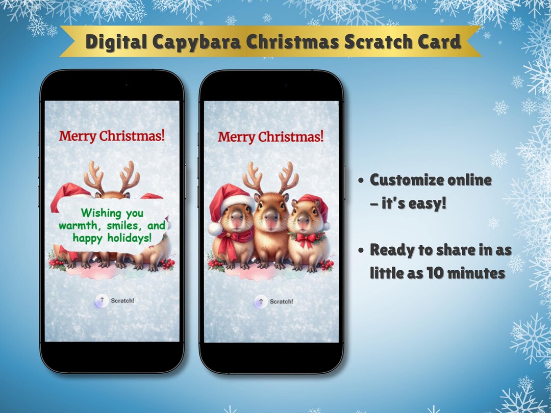 Capybara Christmas Digital Scratch Card, Editable Online Interactive ...