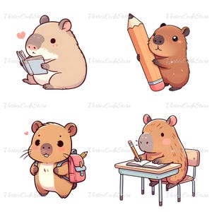 Kawaii Capybara School Clipart Bundle Cute Animal Back to School PNG ...