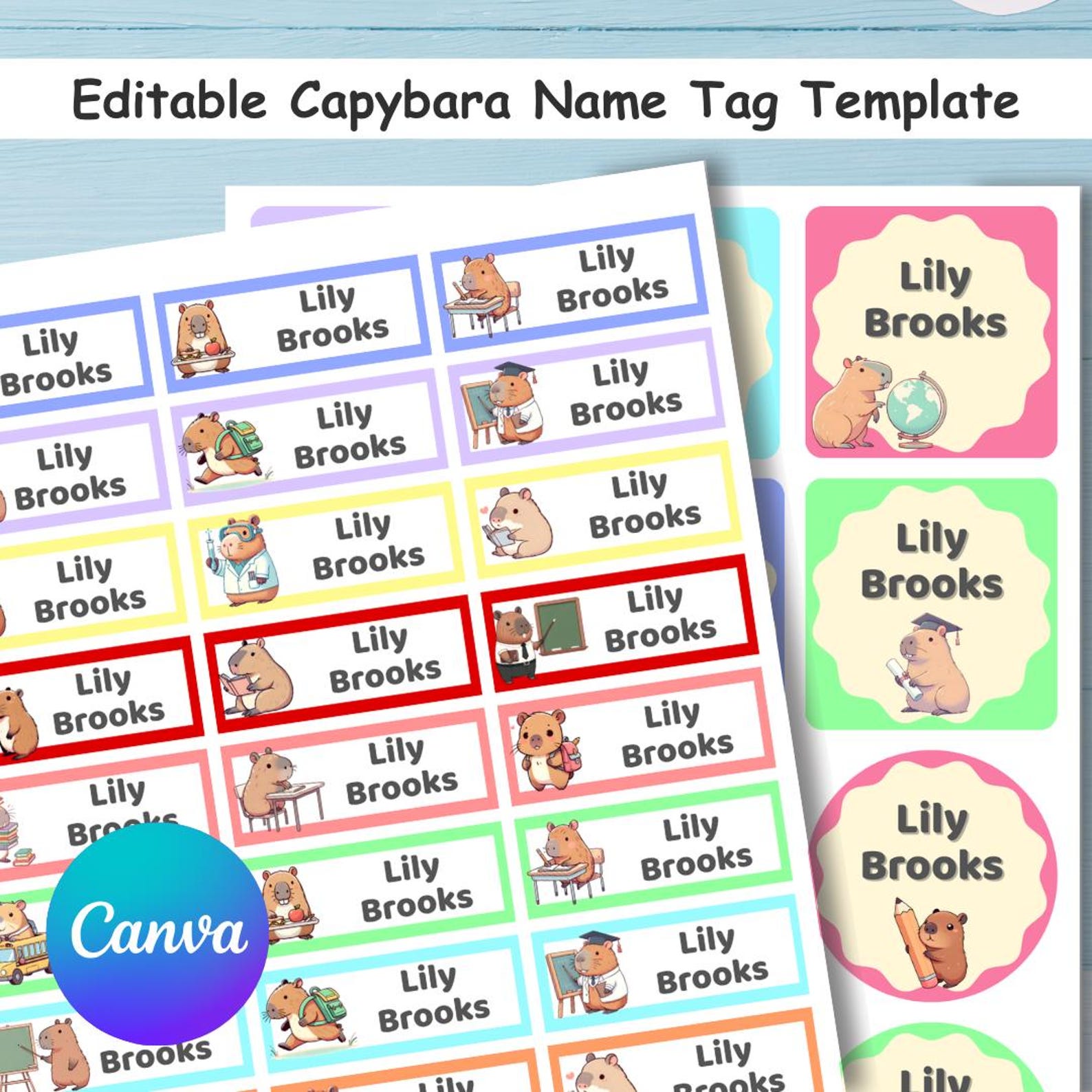 Capybara Name Tag Template: Editable Classroom Labels (digital Download ...