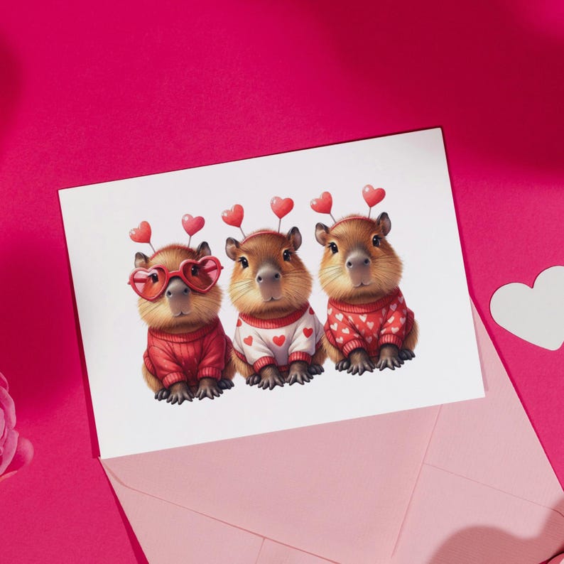Cute Capybara Valentine's Day Clipart, Printable Funny Capybaras With ...