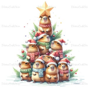 Cute Capybara Christmas Clipart Watercolor Animal Winter Holiday PNG ...