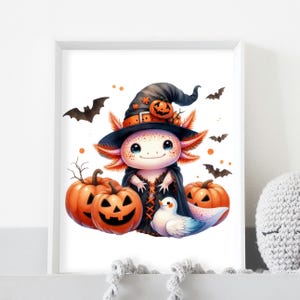 Watercolor Axolotl Halloween Clipart Kawaii Spooky Animal PNG Digital ...