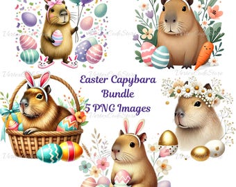 Transparent Cute Easter Capybara PNG Capybara in Basket Watercolor Clip ...