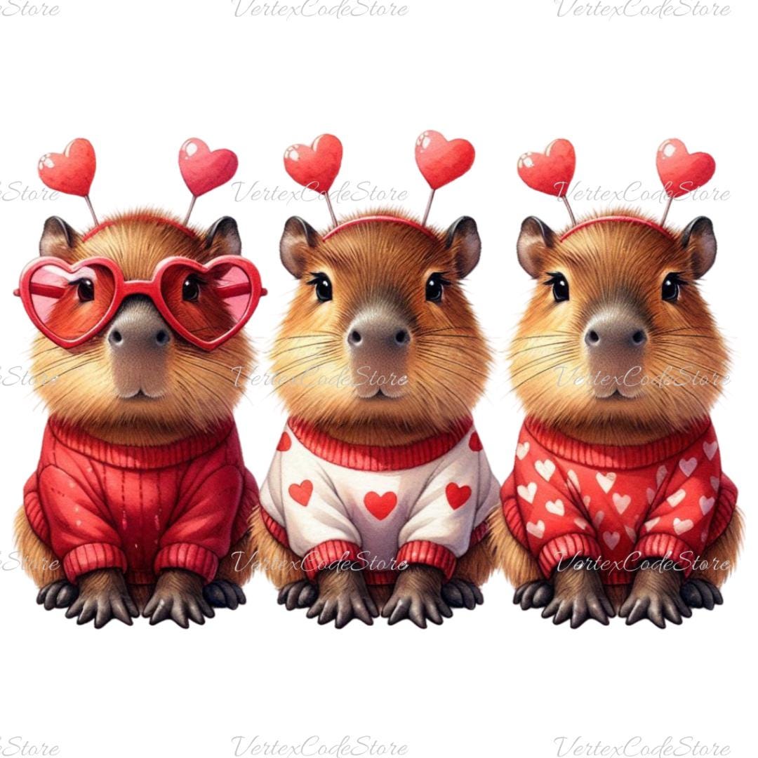 Cute Capybara Valentine's Day Clipart, Printable Funny Capybaras With ...