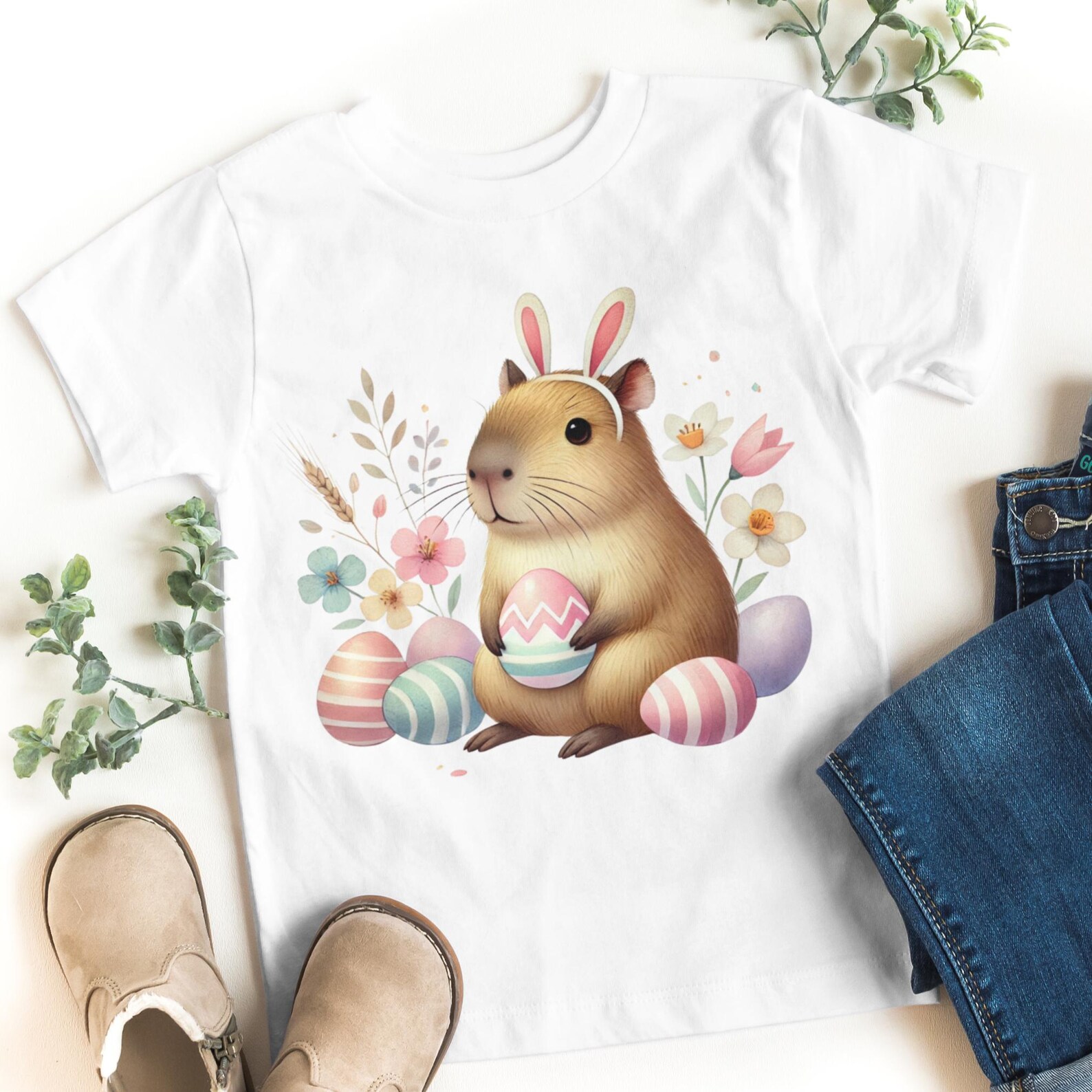 Kawaii Capybara Easter Clipart, Watercolor Capybara With Bunny Ears PNG ...