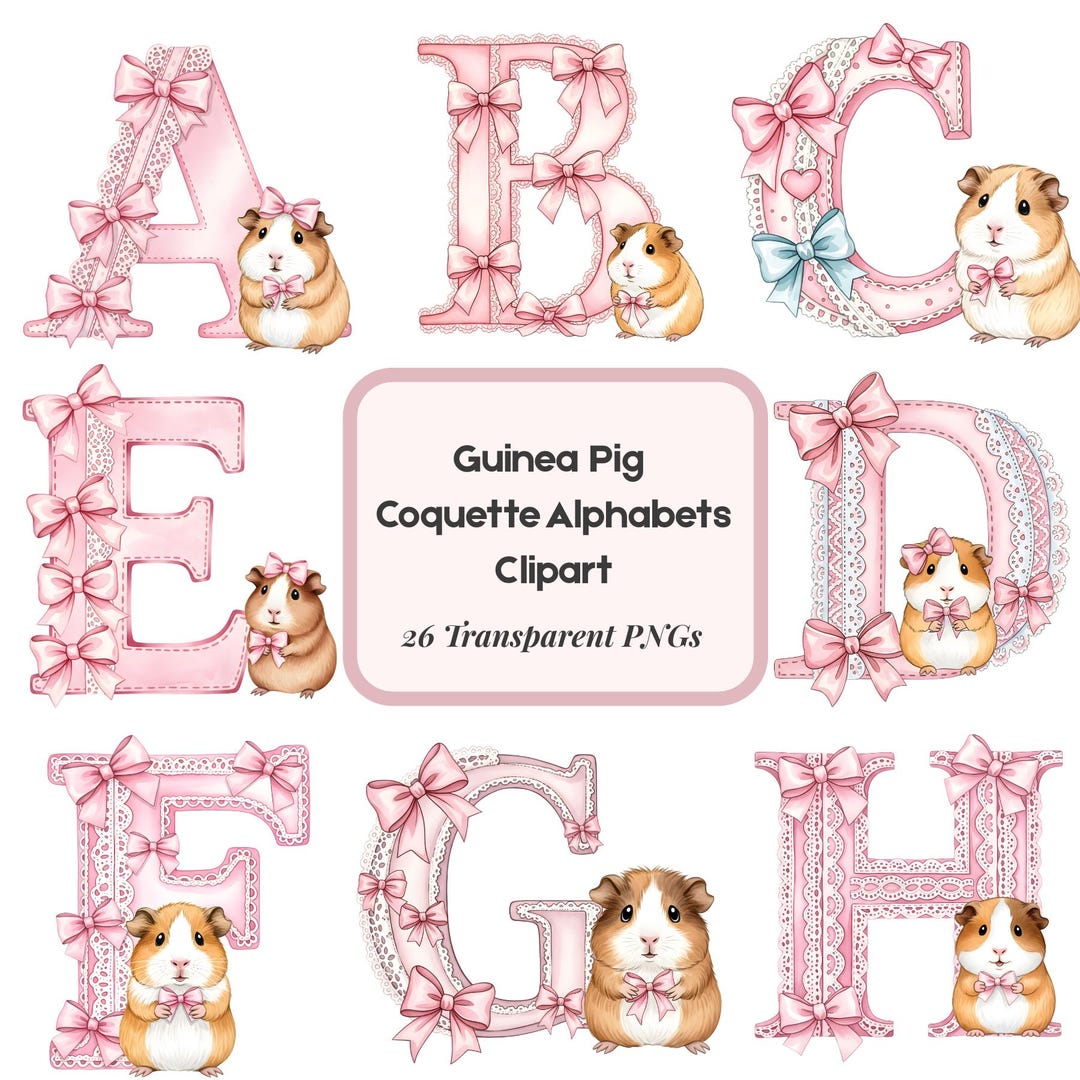 Guinea Pig Coquette Alphabet Watercolor Alphabet PNG Animal Letters ...