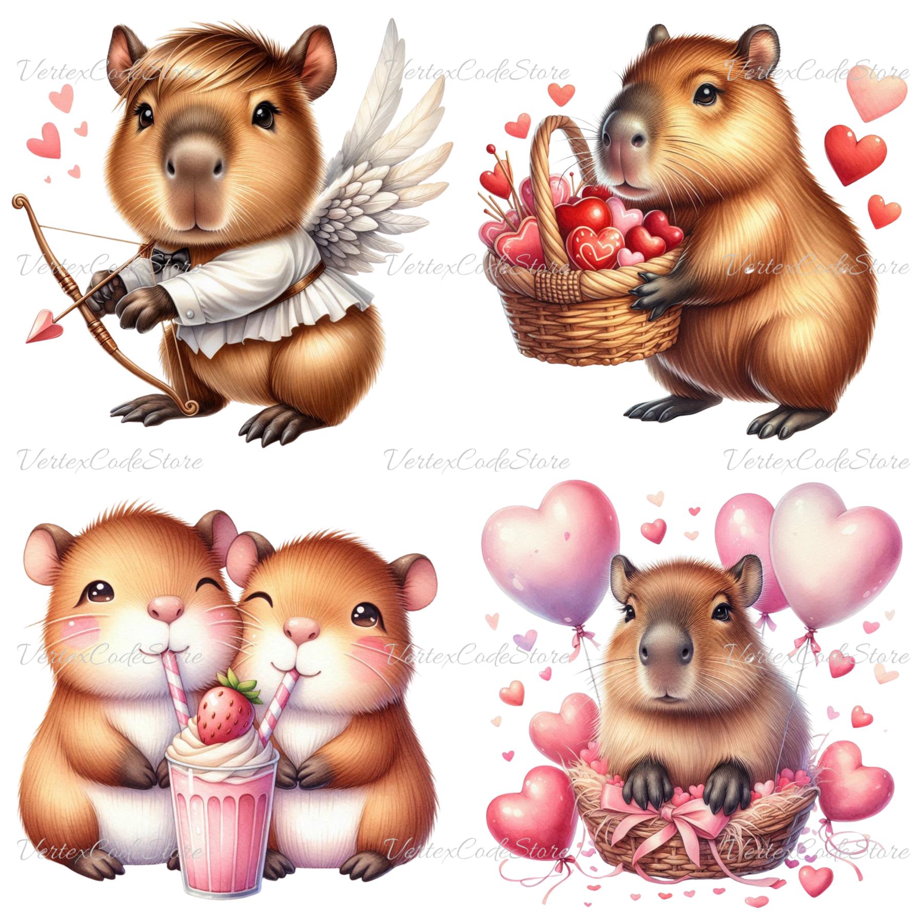 Cute Capybara Valentine's Day Clipart Bundle, Kawaii Animal Romantic ...