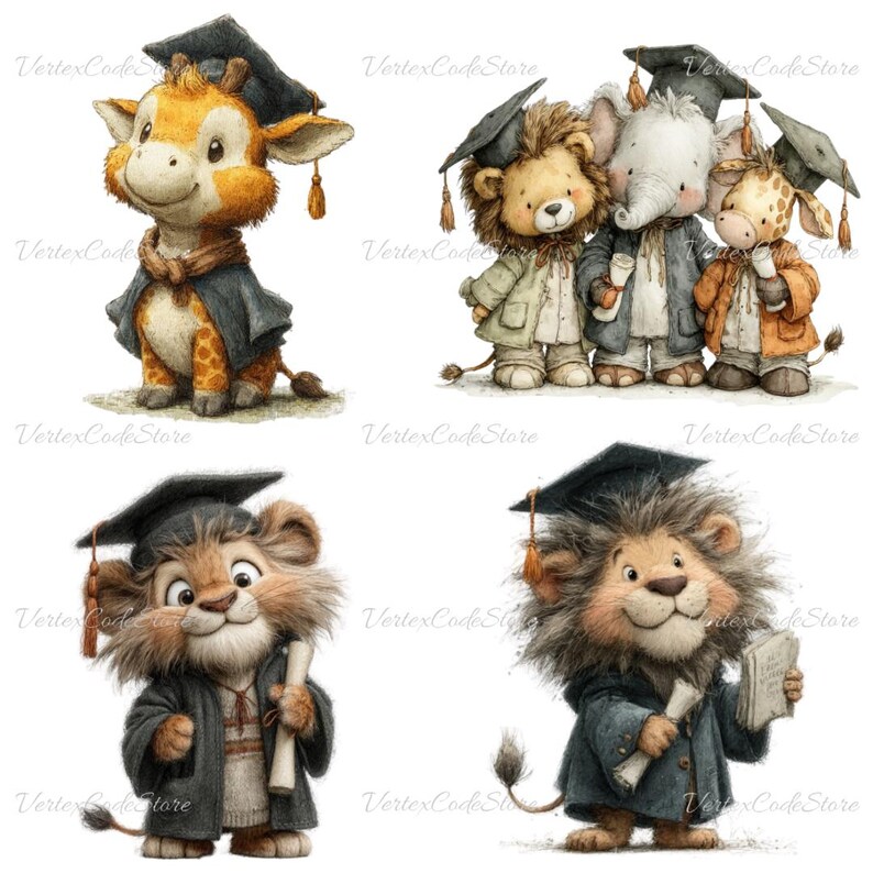 Safari Animal Graduation Clipart Bundle, Watercolor Animal Student ...