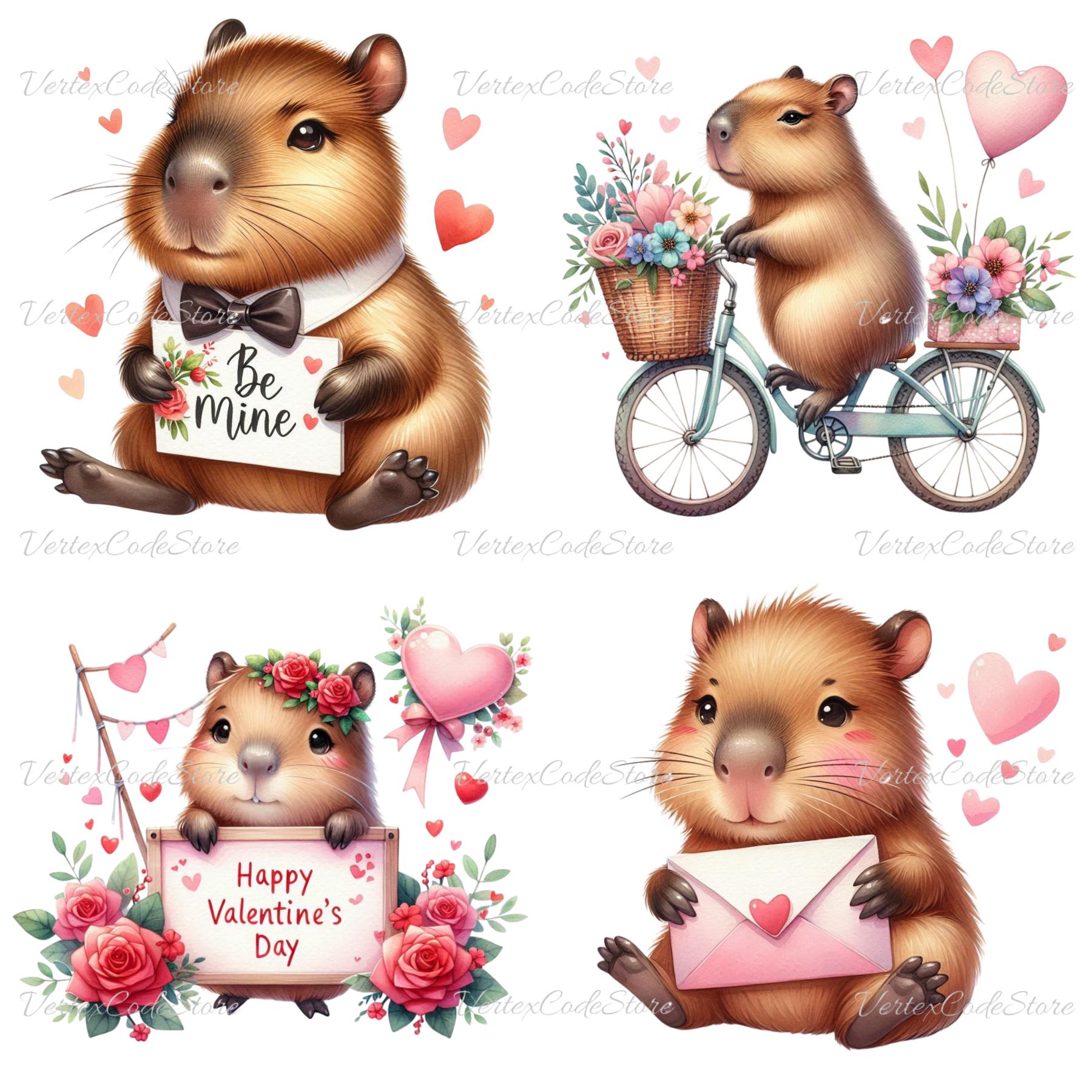 Cute Capybara Valentine's Day Clipart Bundle, Kawaii Animal Romantic ...