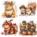Capybara Thanksgiving Clipart Bundle Watercolor Animal Autumn PNG Cute ...