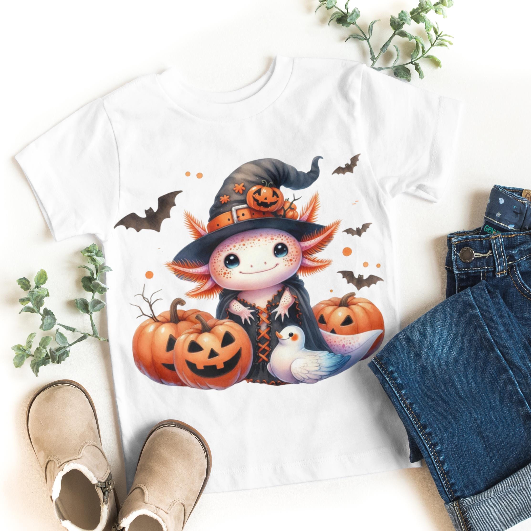 Watercolor Axolotl Halloween Clipart Kawaii Spooky Animal PNG Digital ...