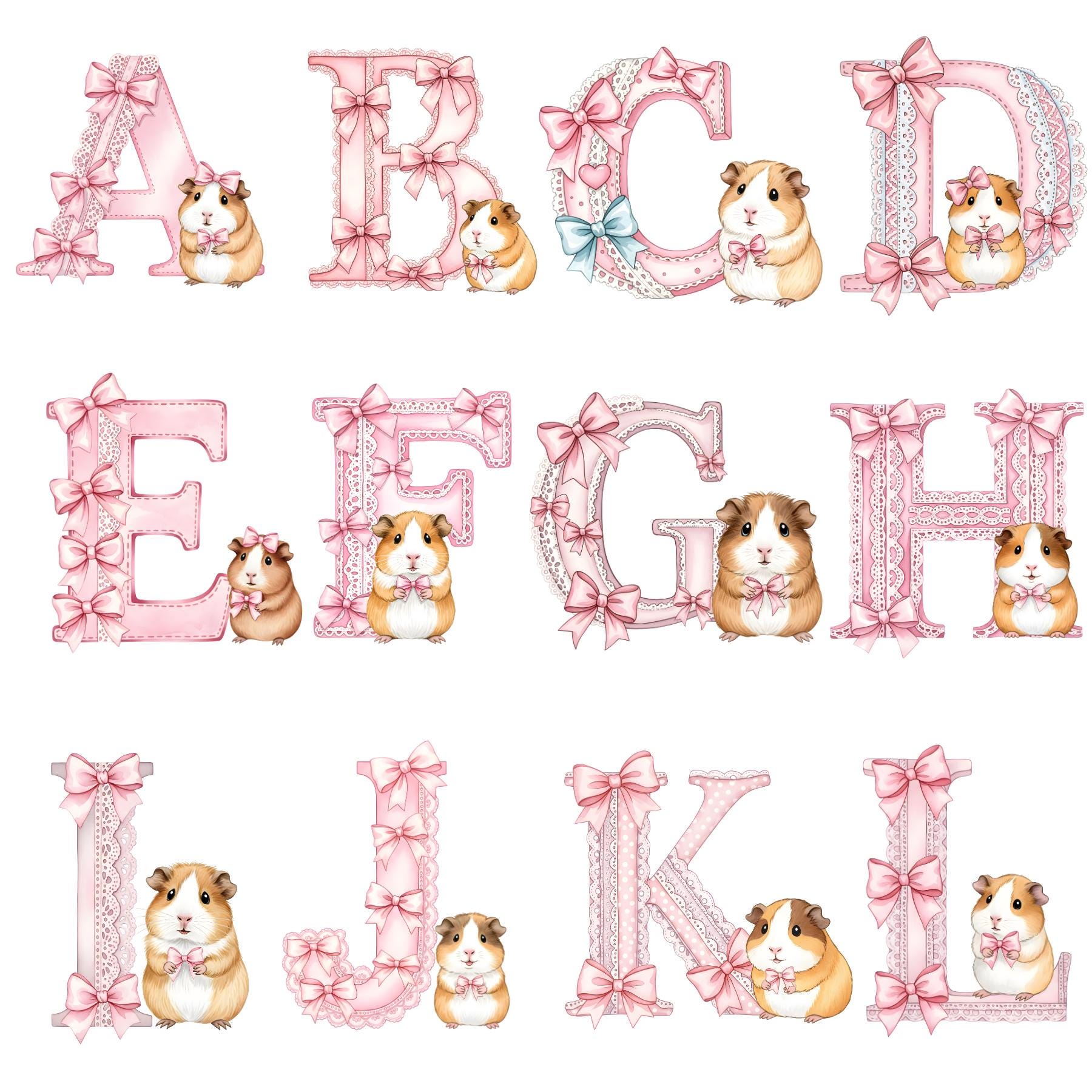 Guinea Pig Coquette Alphabet Watercolor Alphabet PNG Animal Letters ...