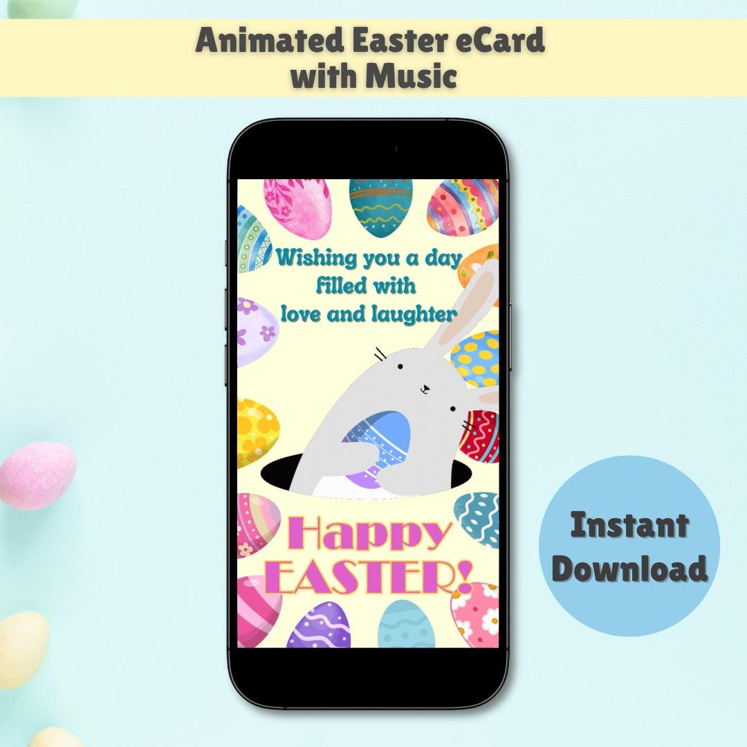 Animated Easter Ecard With Music, Cute Easter Bunny Digital Greeting ...