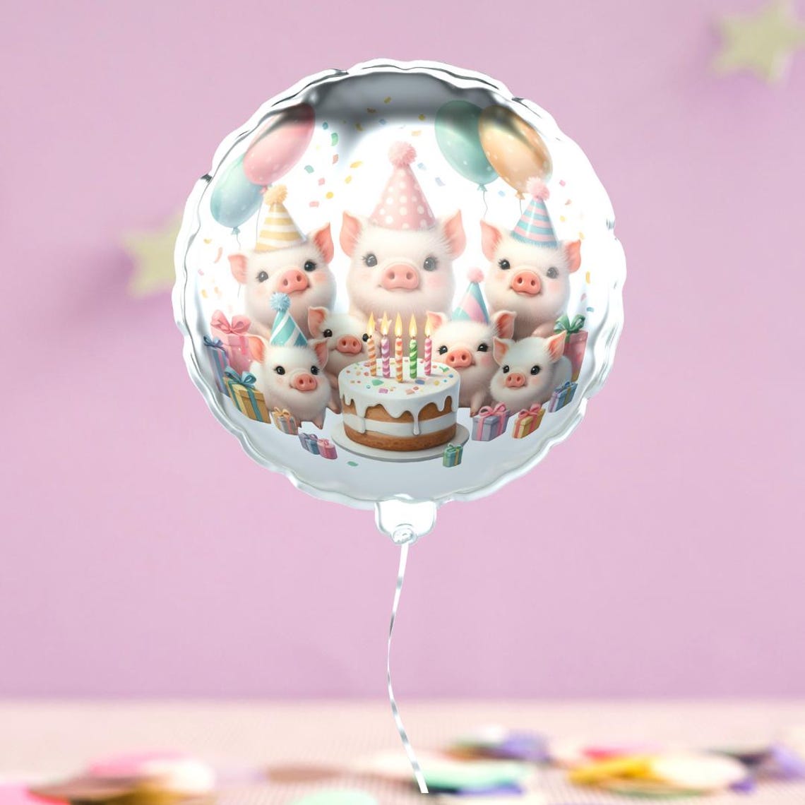 Watercolor Birthday Pig Clipart Cute Piggies With Party Hats, Balloons ...