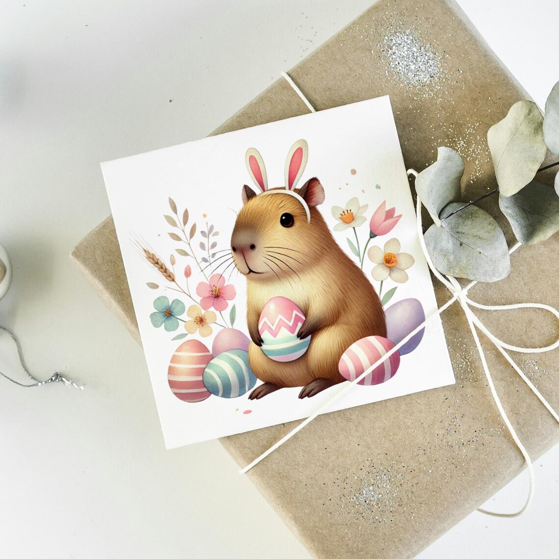 Kawaii Capybara Easter Clipart, Watercolor Capybara With Bunny Ears PNG ...